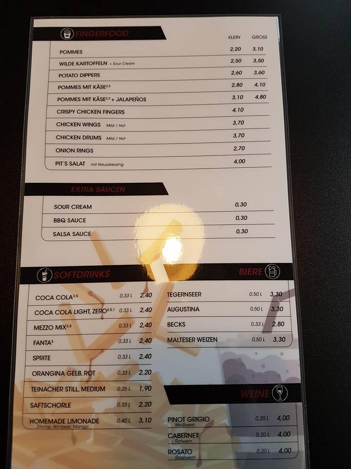 Menu at Pit's Burger restaurant, Winnenden