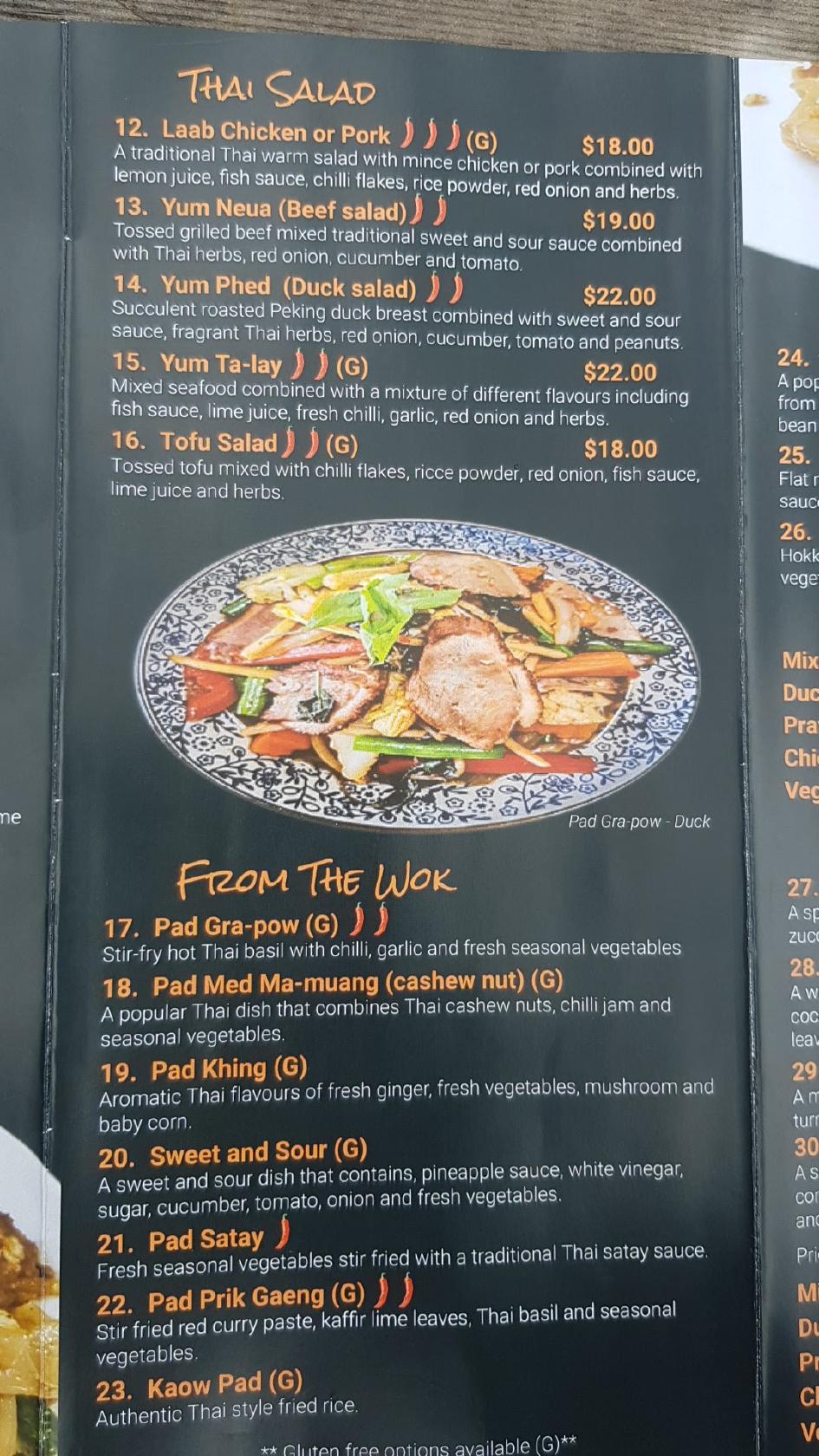 Menu at The Spicy Duck restaurant, San Remo