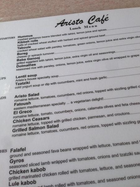 Menu at Aristo Cafe, Torrance