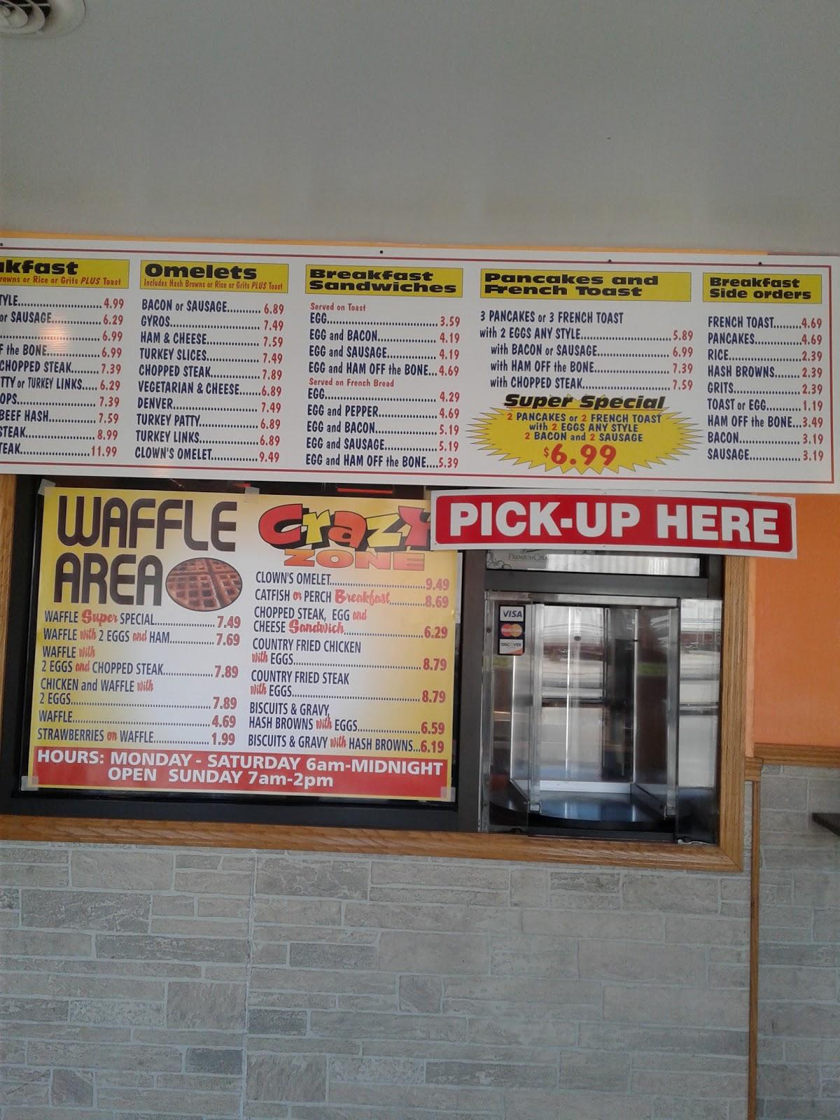 Menu at Clowns Pancake House restaurant, Chicago
