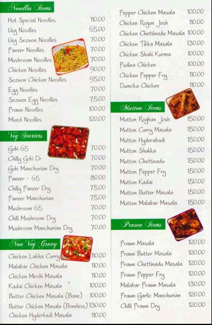 Menu at Kalam Hot Kitchen Restaurant, Chennai, No. 54/490