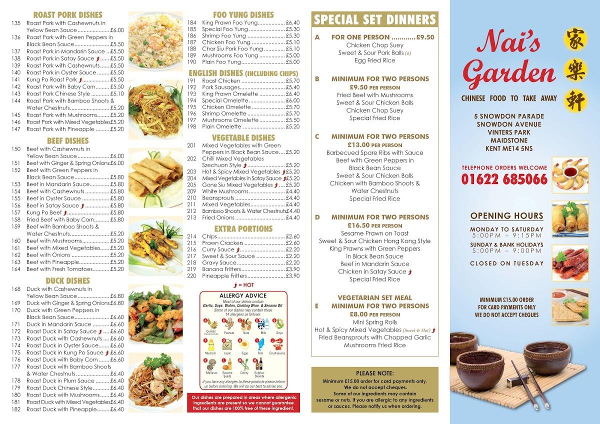 Menu at Nai's Garden fast food, Maidstone