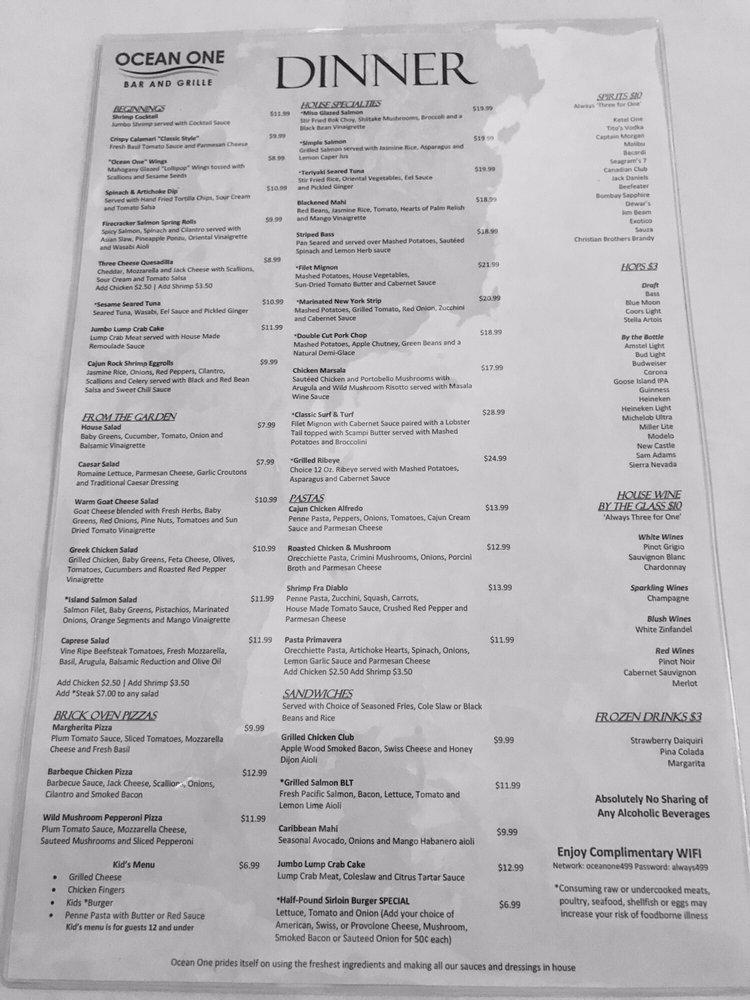 Menu at Ocean One Bar & Grille, Las Vegas