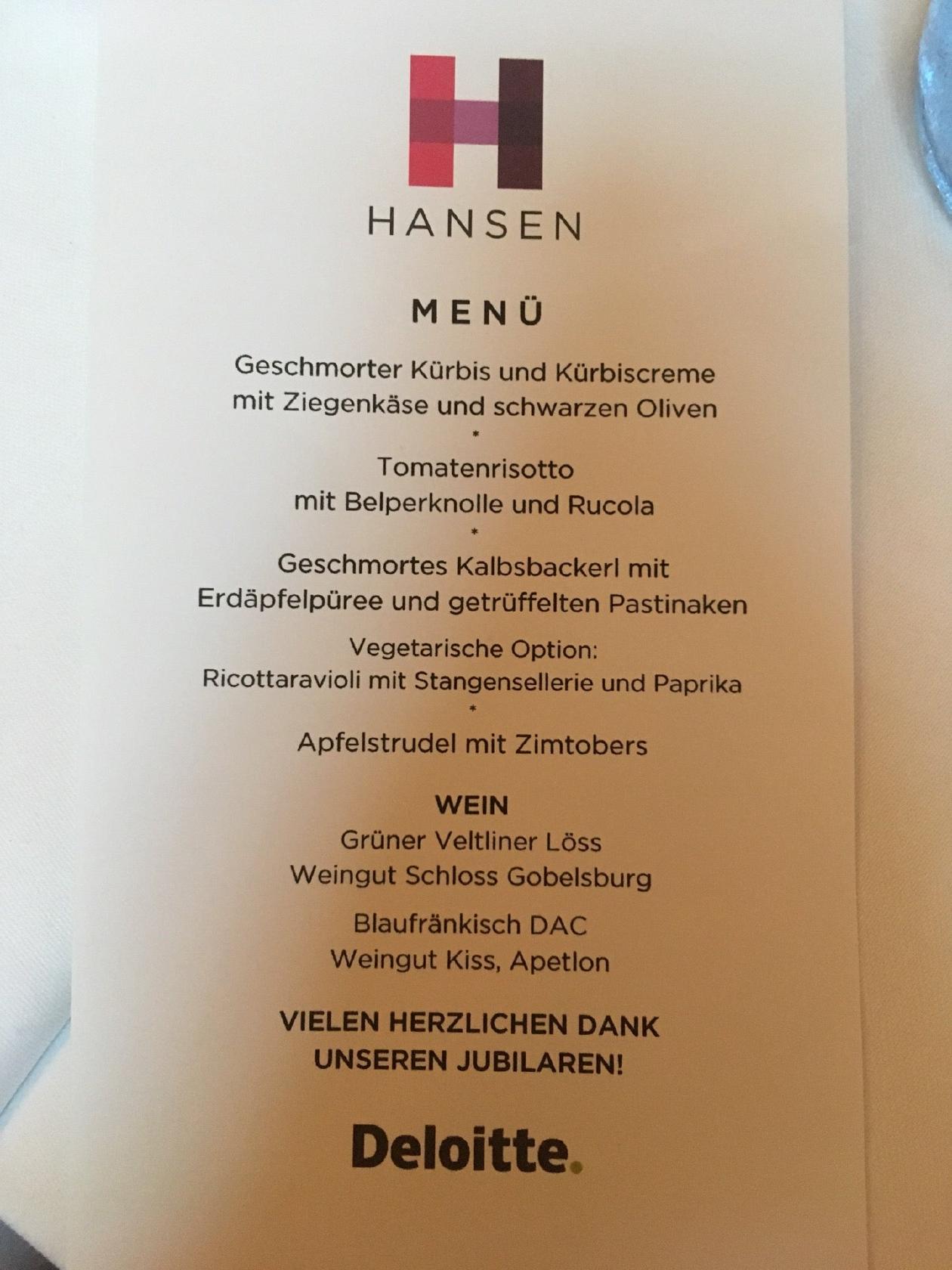 Speisekarte von Restaurant Hansen, Wien