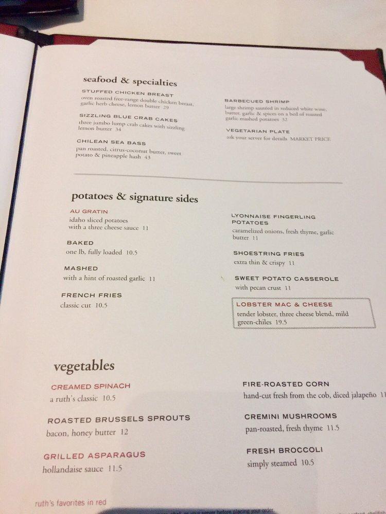 Menu at Ruth's Chris Steak House pub & bar, Irvine, Michelson Dr Suite A