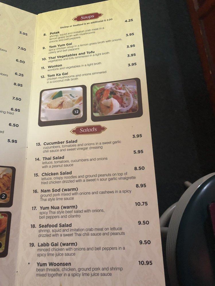Menu at Thai House restaurant, Sebring