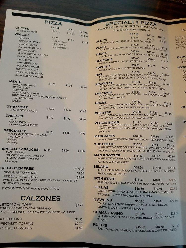 Menu at Theo's Midtown pizzeria, Jefferson City