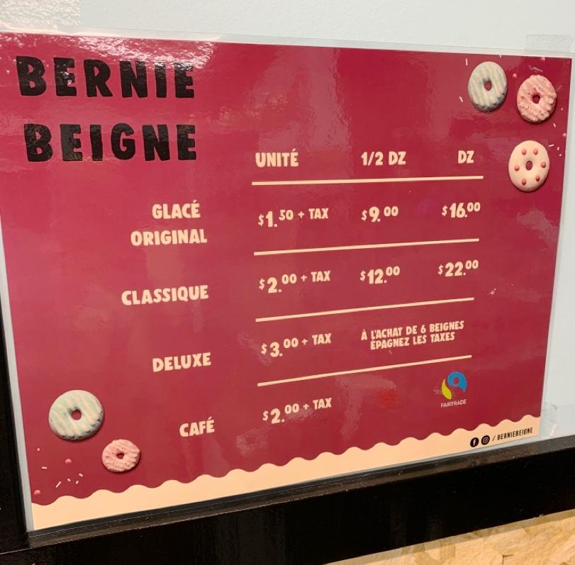 Menu at Bernie Beigne restaurant, Montréal, 23 Rue Bernard O