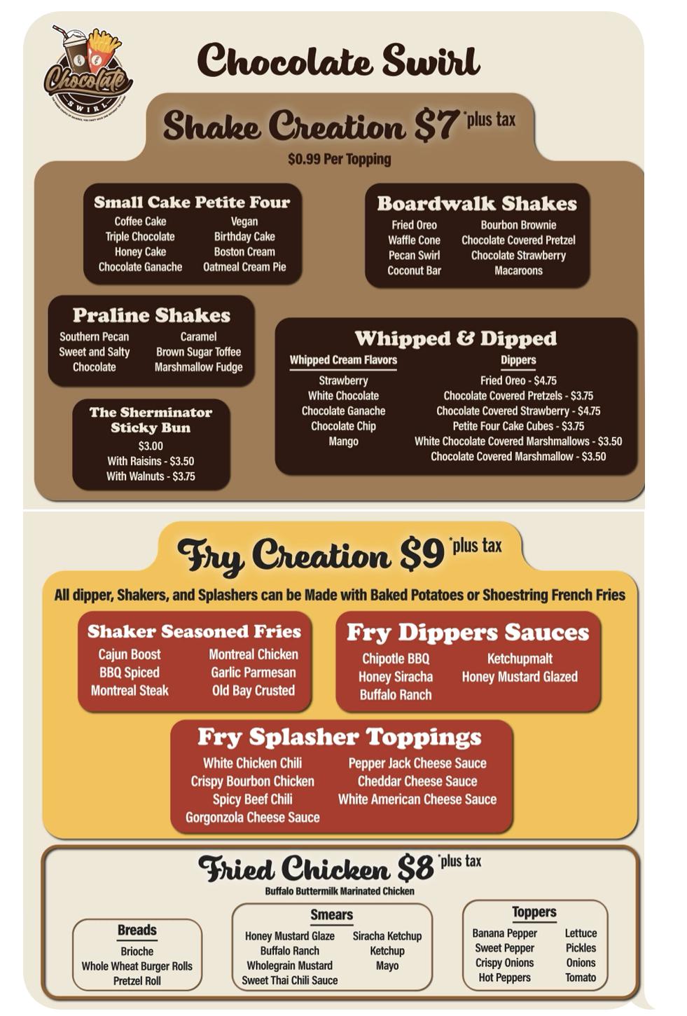 Menu at Chocolate swirl restaurant, North Wales
