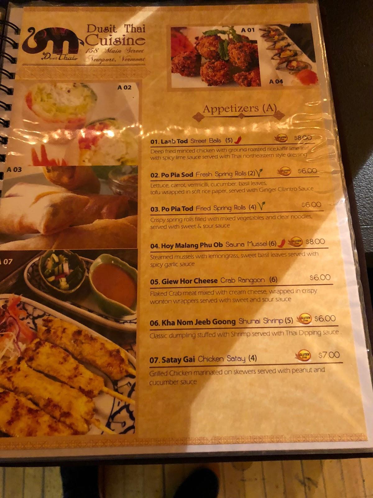Menu at Dusit Thai Cuisine restaurant, Newport