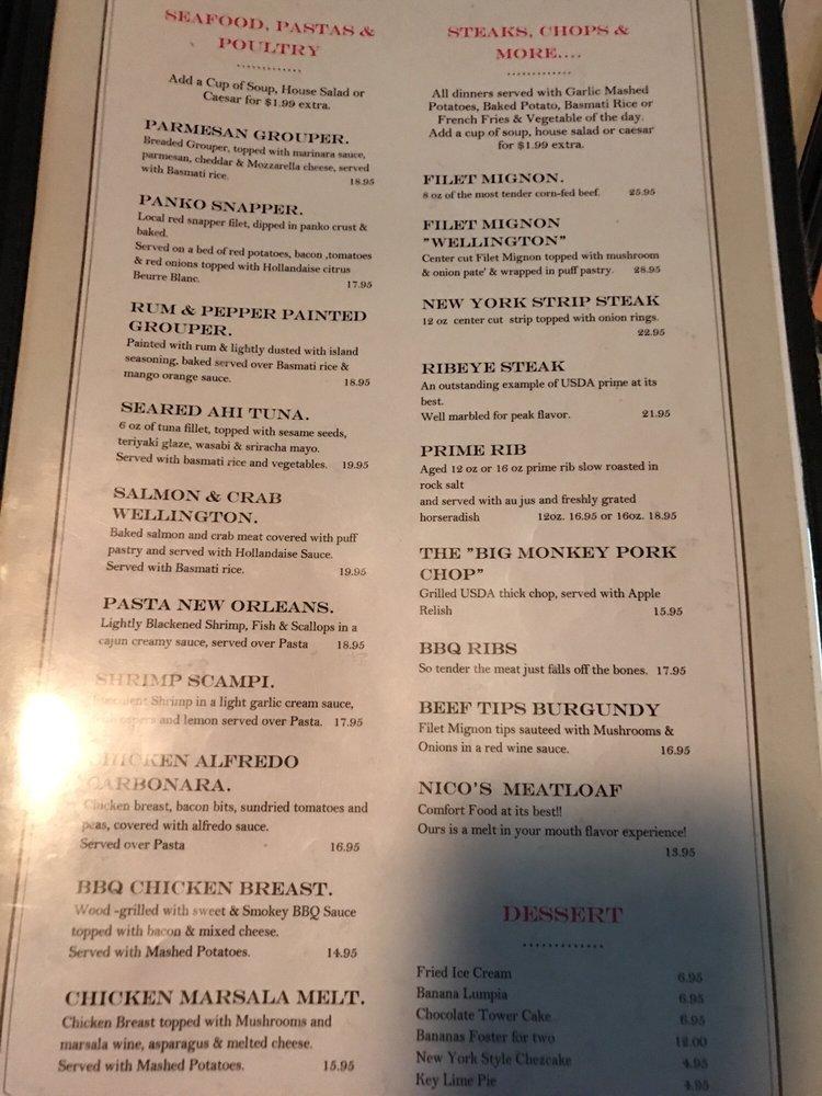 Menu at Monkey Bar Steak & Seafood, Cape Coral