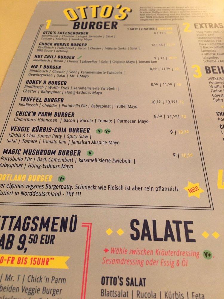 Menu at Otto's Burger Köln restaurant, Cologne