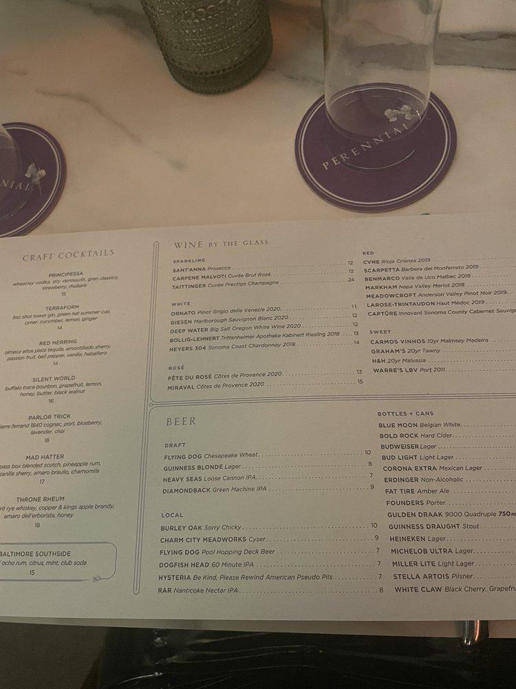 Menu at Perennial pub & bar, Towson