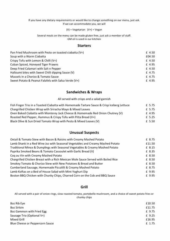 Menu at The Marine pub & bar, South Shields