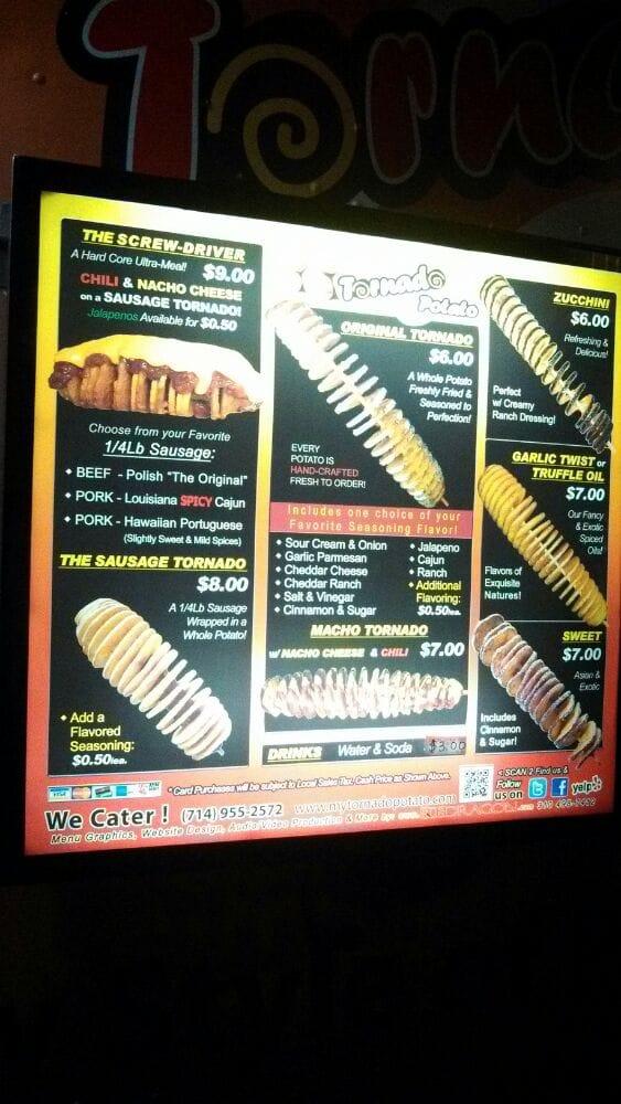 Menu at Tornado Potato, Anaheim