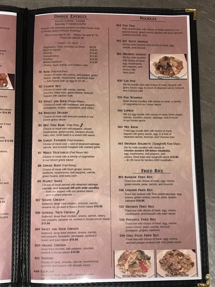 Menu at Bangkok Pad Thai restaurant, Lebanon, 155 Legends Dr