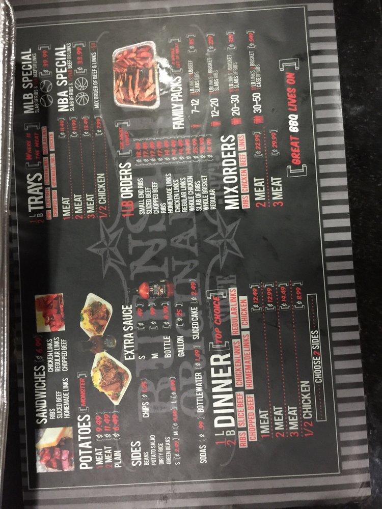 Menu at Burns Original BBQ, Houston, De Priest St