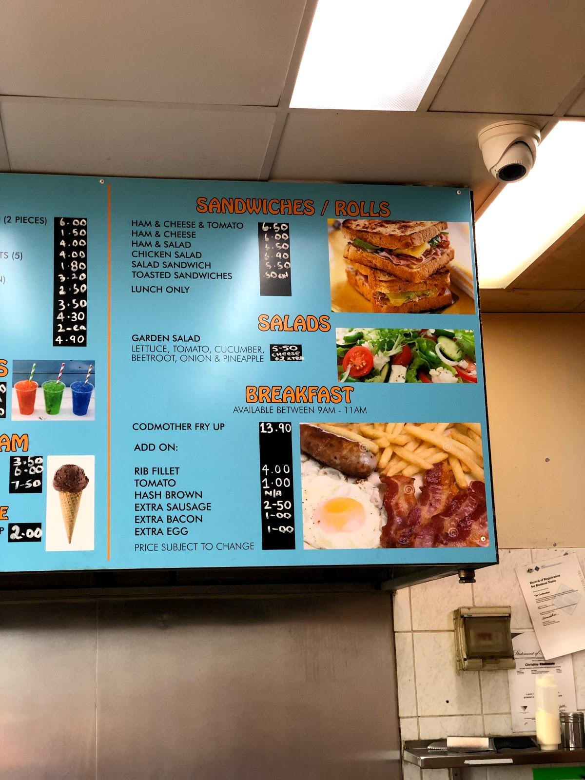 Menu at Codmother restaurant, Narangba