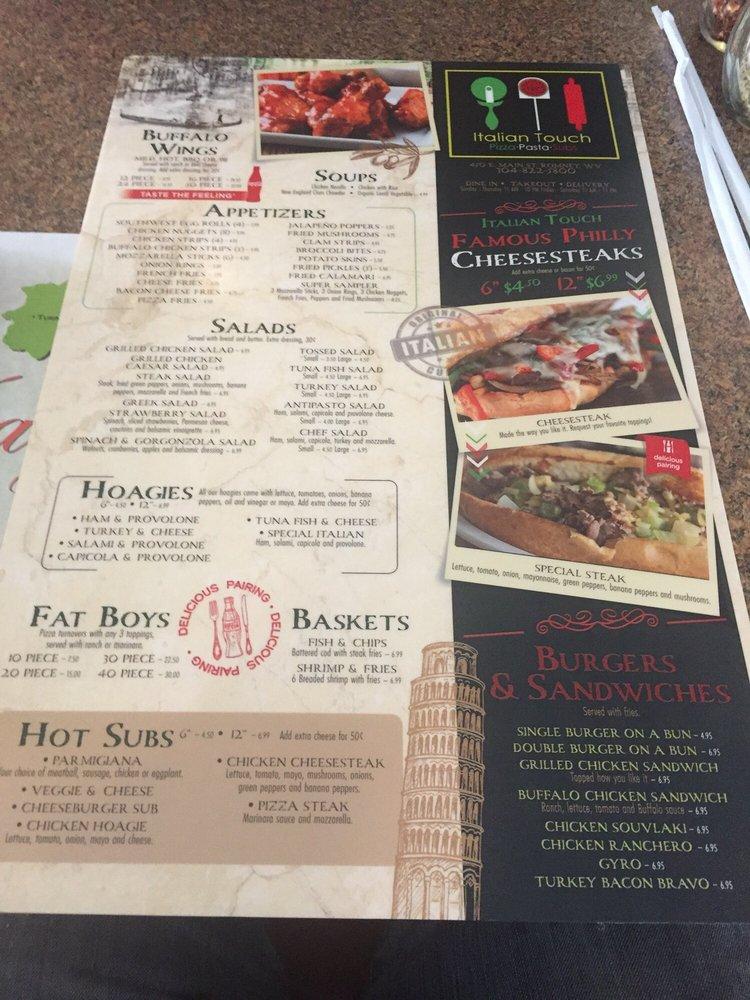 Menu at Italian Touch pizzeria, Romney, 450 E Main St