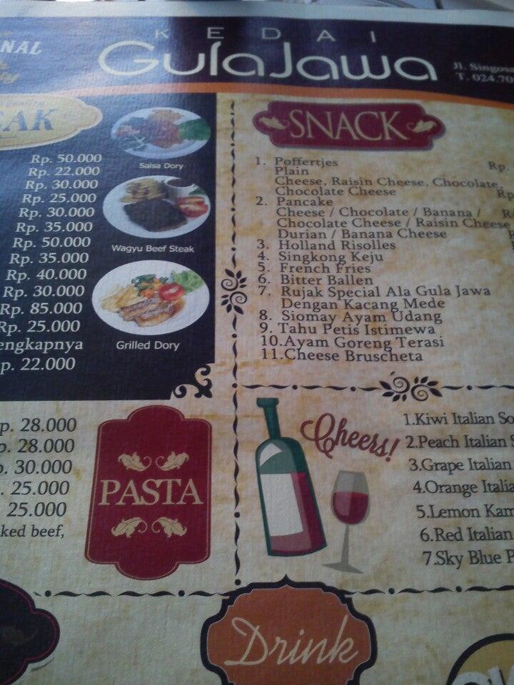 Menu at Kedai Gula Jawa restaurant, Semarang