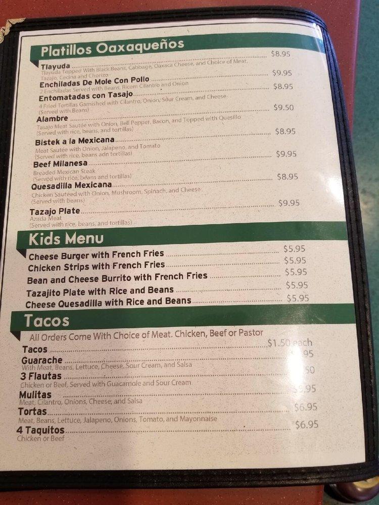 Menu at Oaxaca Cafe, Adelanto