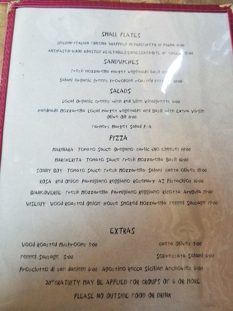 Menu at Pizzeria Bianco, Phoenix, 623 E Adams St