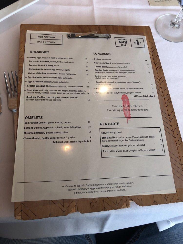 Menu at Red Feather Kitchen restaurant, Cincinnati