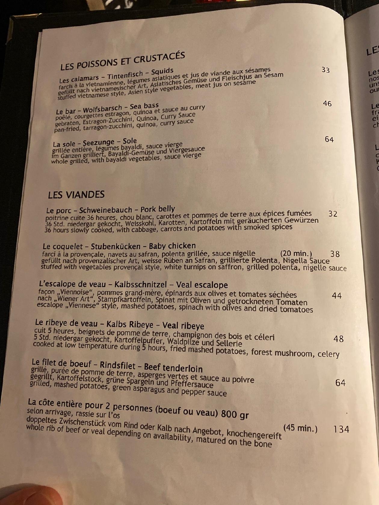 Menu at Rialto, Gstaad, Promenade 54