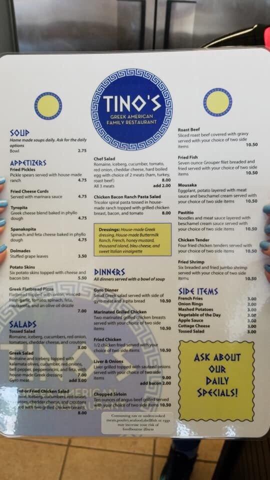 Menu at Tino's Greek-American Family Restaurant, Cincinnati