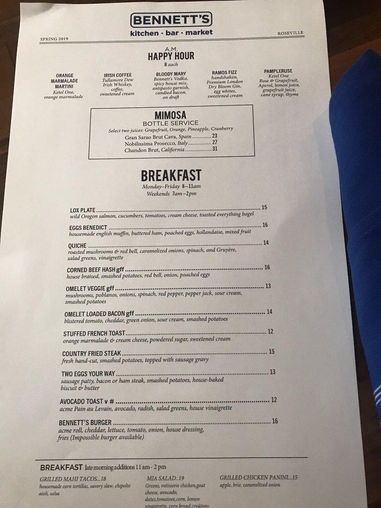 Menu at Bennett's Kitchen Bar Market, Roseville