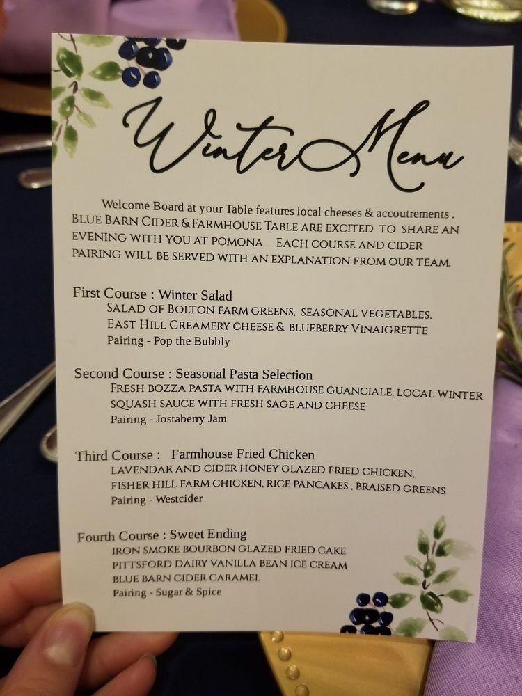 Menu at Blue Barn Cidery, Hilton