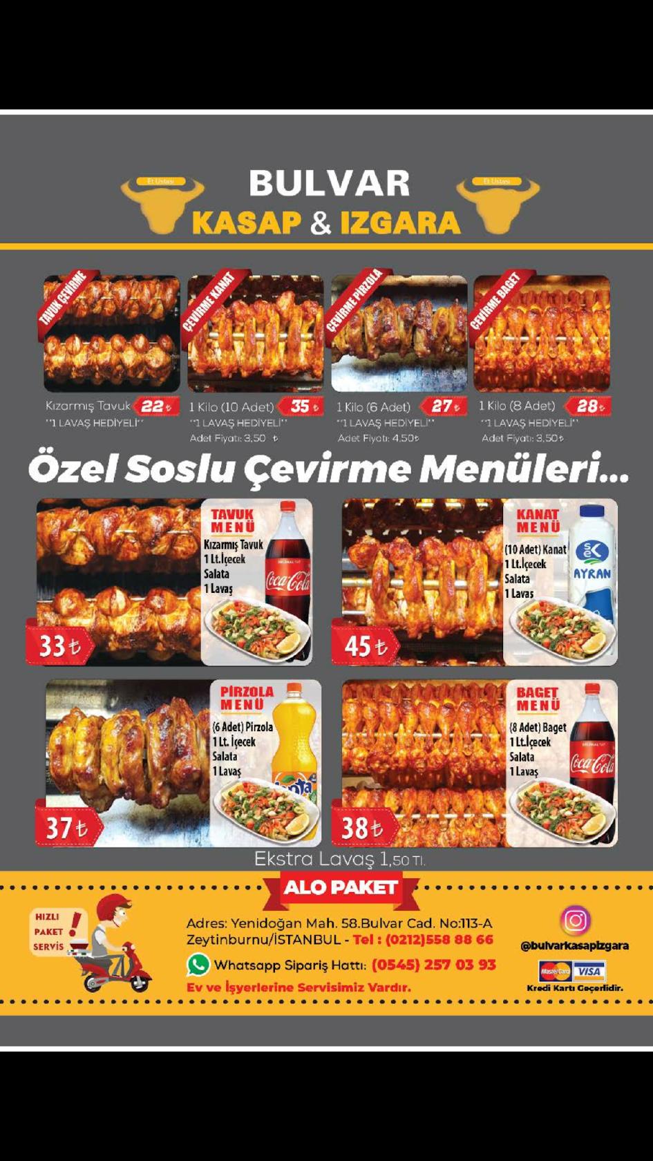 Menu at Bulvar kasap ızgara, Istanbul