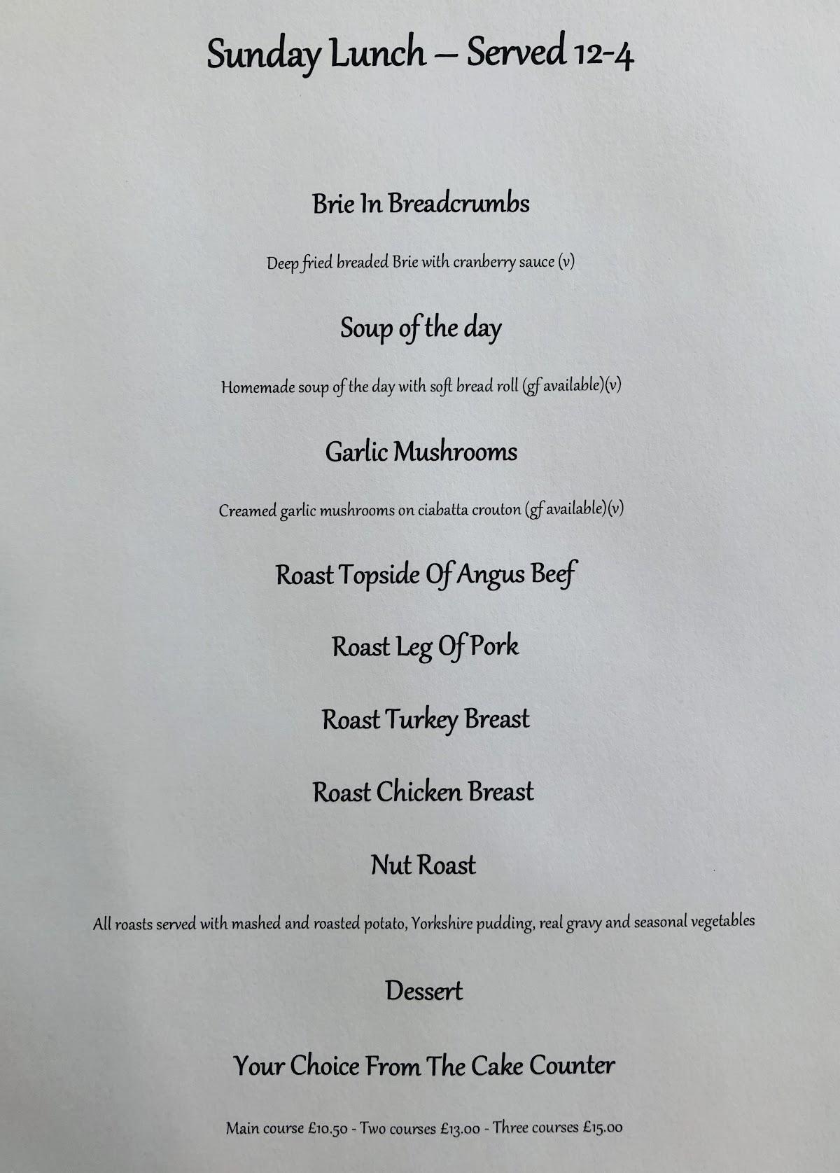 Menu at Caffi Wylfa cafe, Chirk