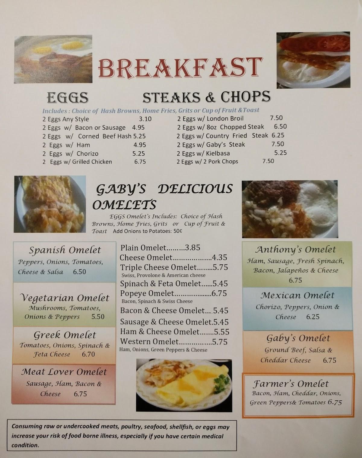 Menu at Gaby's Family Restaurant, Clearwater