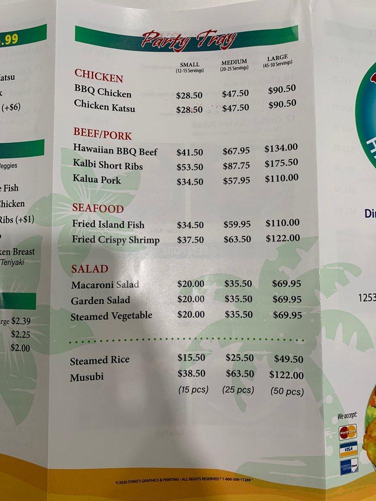 Menu at Haiku Hawaiian BBQ, Salinas