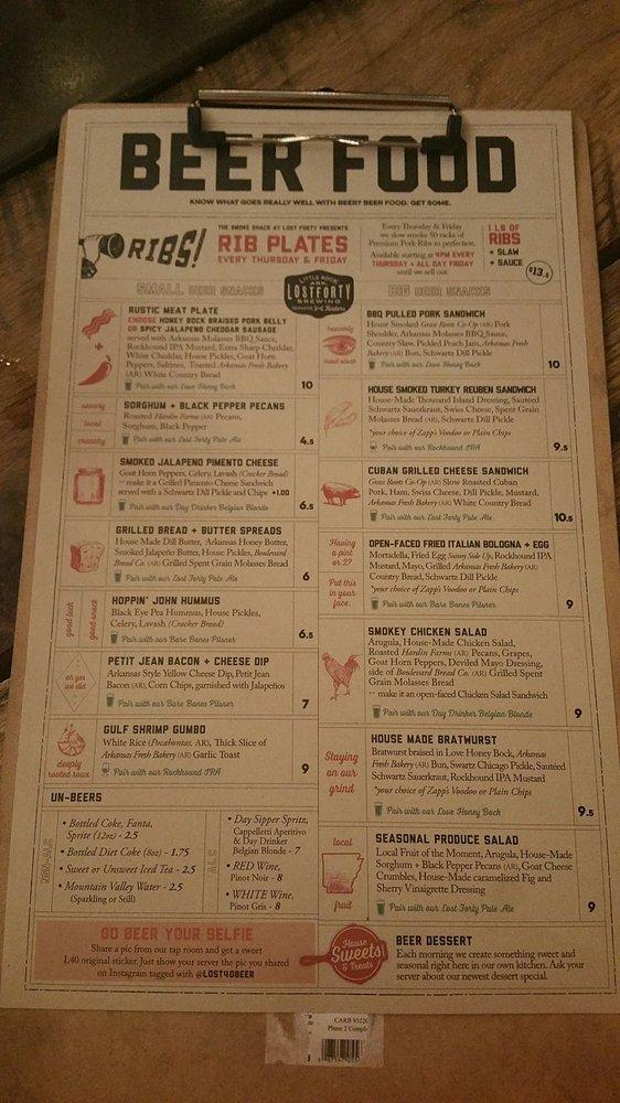 Menu at Lost Forty Brewing pub & bar, Little Rock