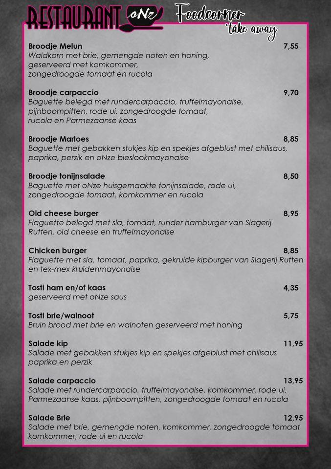 Speisekarte von Lunchroom-Restaurant oNz, Panningen