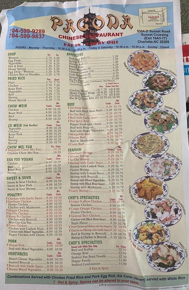 Menu at Pagoda Chinese Restaurant, Charlotte