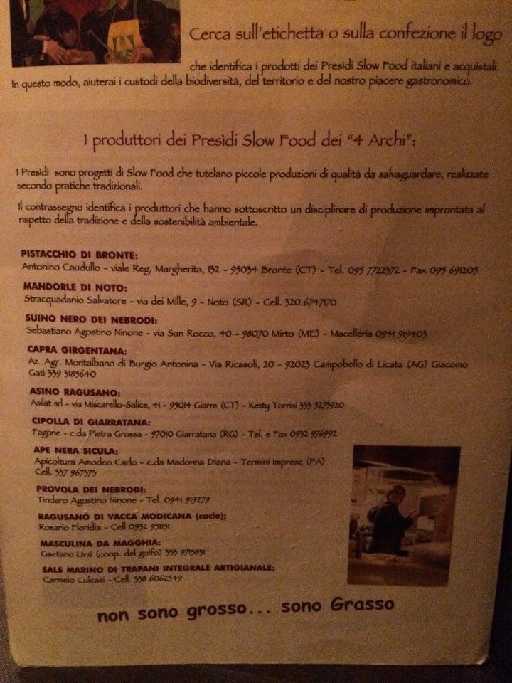 Menu at 4 archi restaurant, Milo