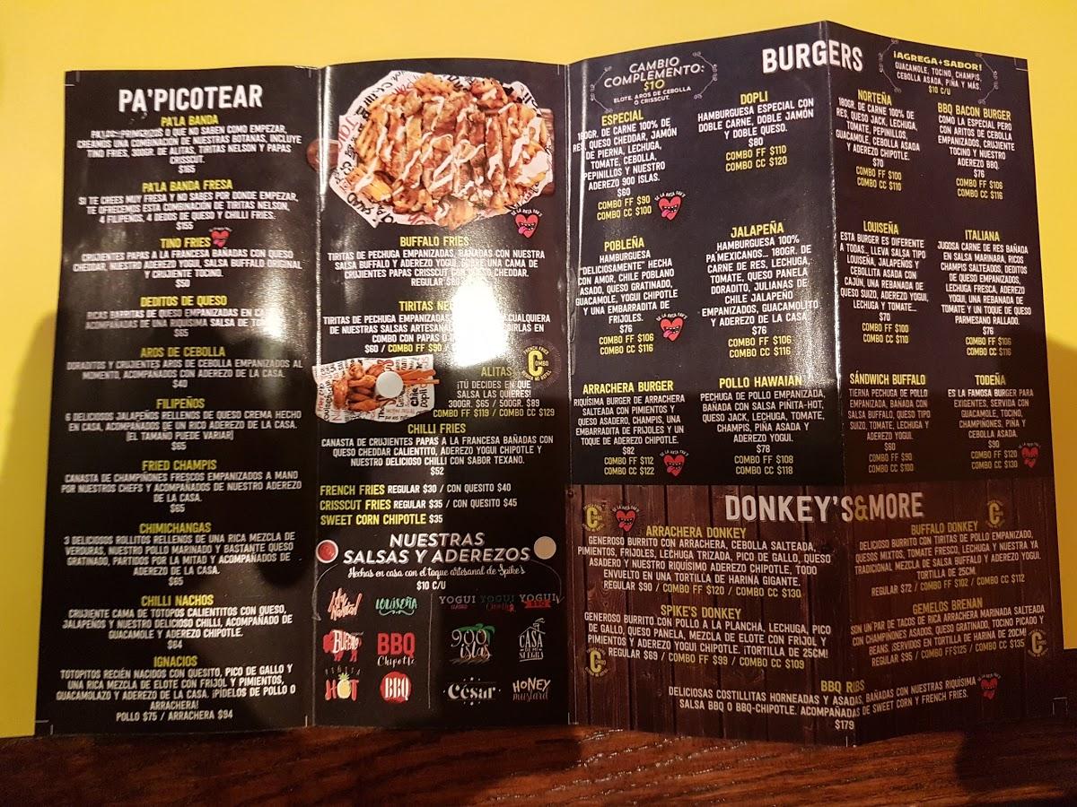 Menu at Spike's Mederos restaurant, Monterrey