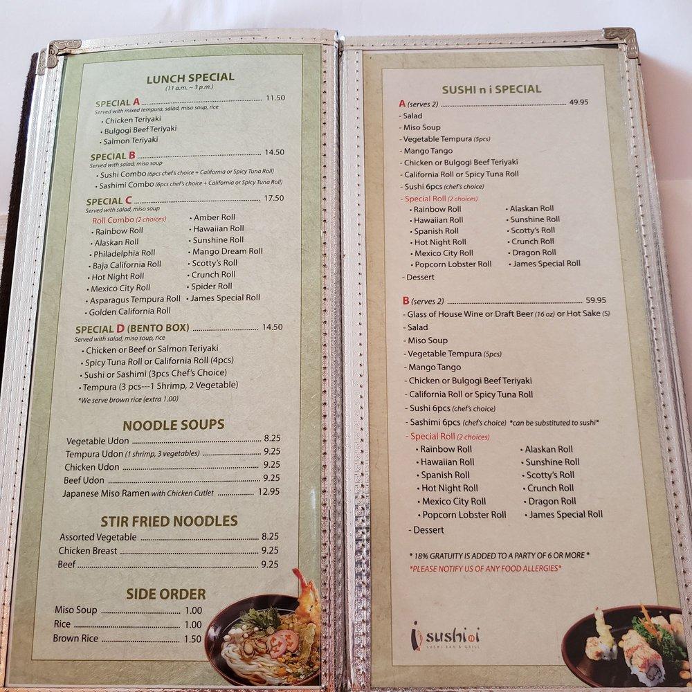 Menu at Sushi Ni restaurant, Glendora