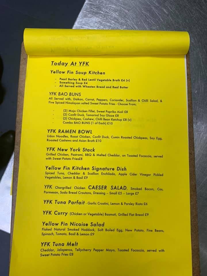 Menu at Yellow Fin Kitchen cafe, Belfast