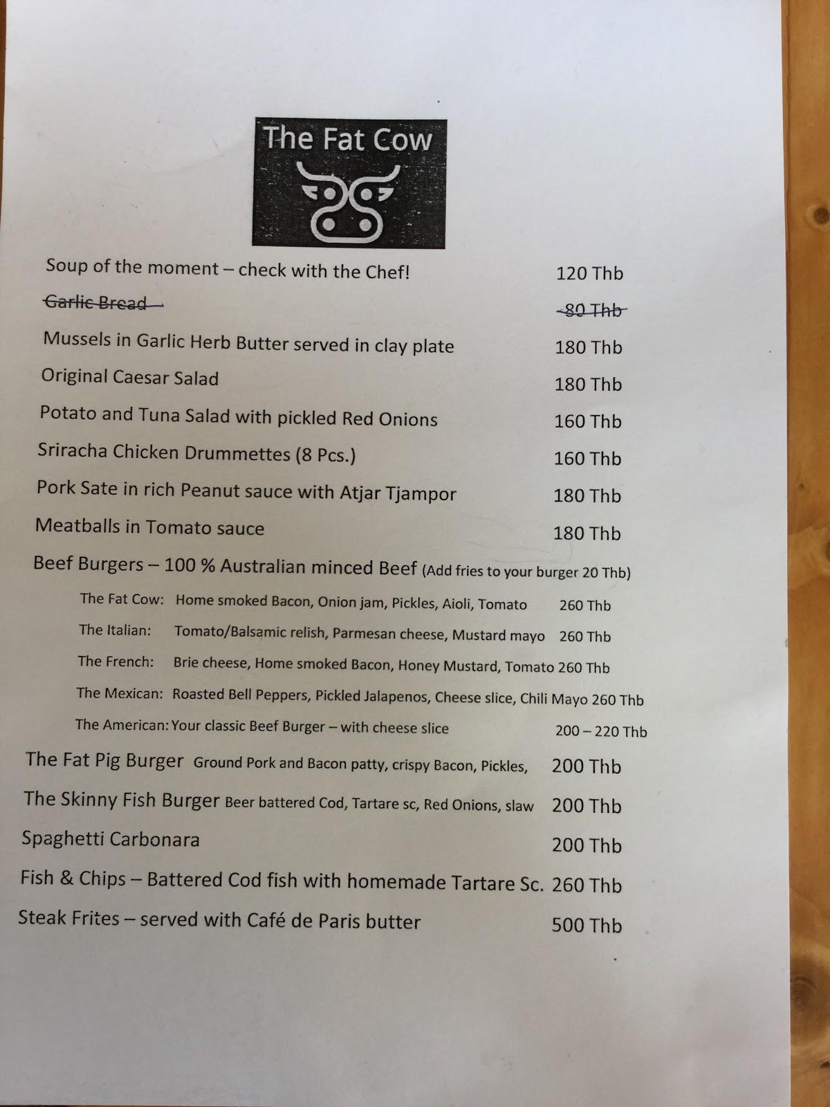 Menu at Cozy Day Cafe, Bangkok