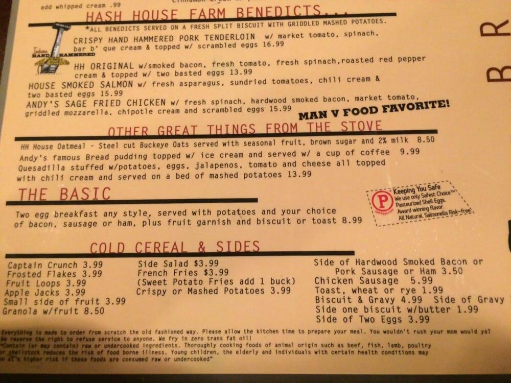 Menu at Hash House A Go Go restaurant, Las Vegas, 1 S Main St