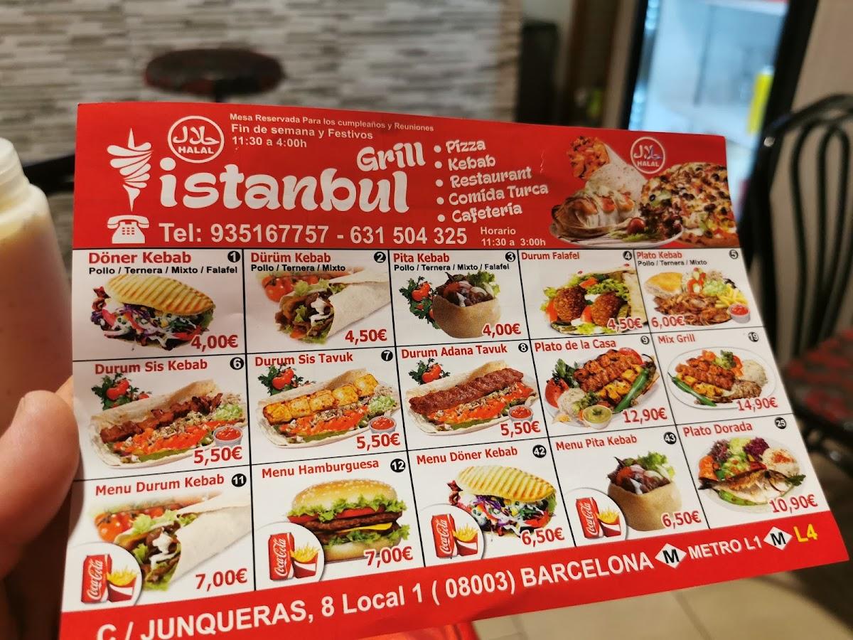 Menu at Istanbul Grill Doner Kebab restaurant, Barcelona