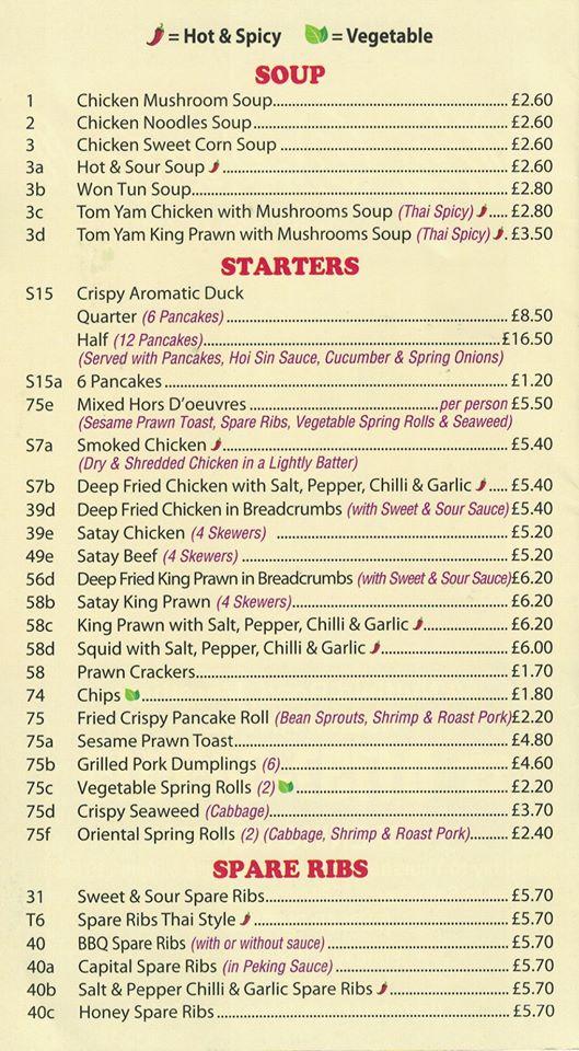 Menu at The Oriental fast food, Redhill