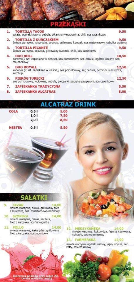 Menu at Pizza Alcatraz restaurant, Kraków