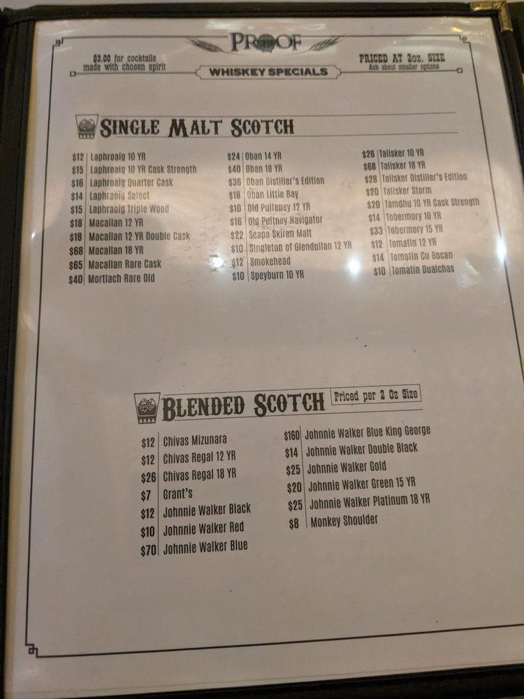 Menu at Proof pub & bar, Omaha, 120 S 31st Ave #5105