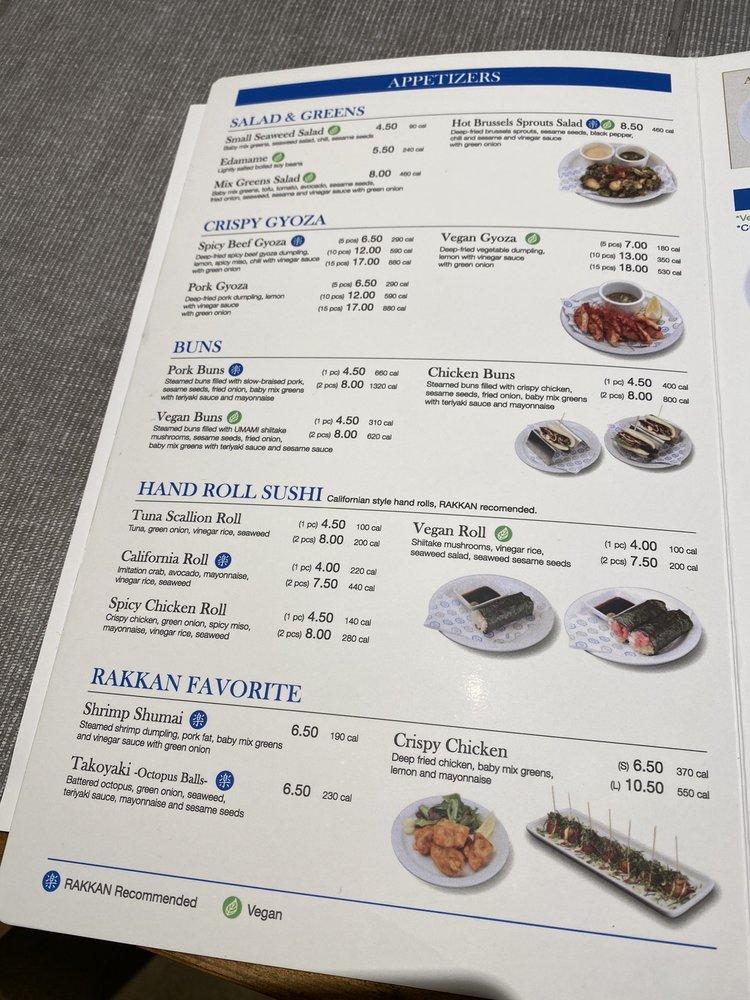 Menu at Rakkan Ramen restaurant, Houston