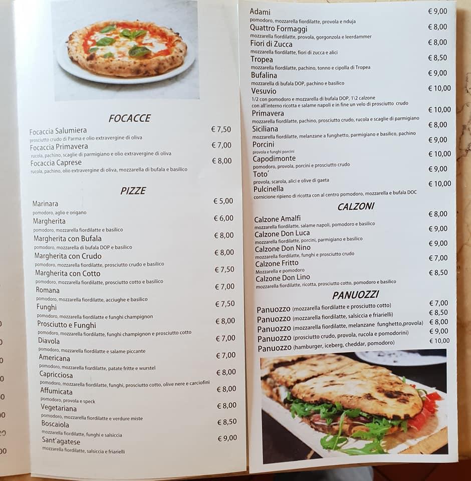 Menu at Al Vesuvio pizzeria, Rome